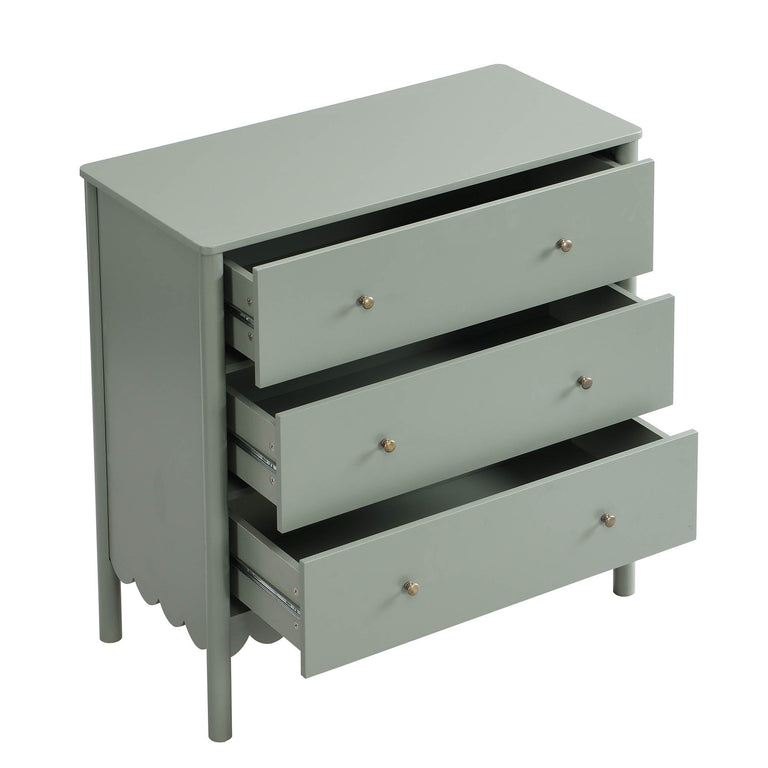 Henley Sage Green Scalloped Edge 3 Drawer Chest | daals