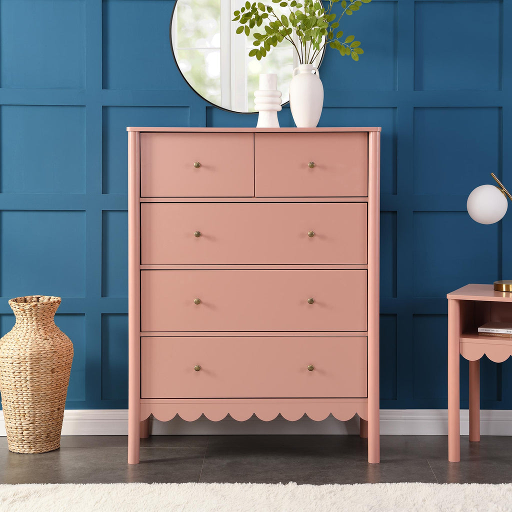Henley Pink Scalloped Edge 2 Over 3 Drawer Chest | daals