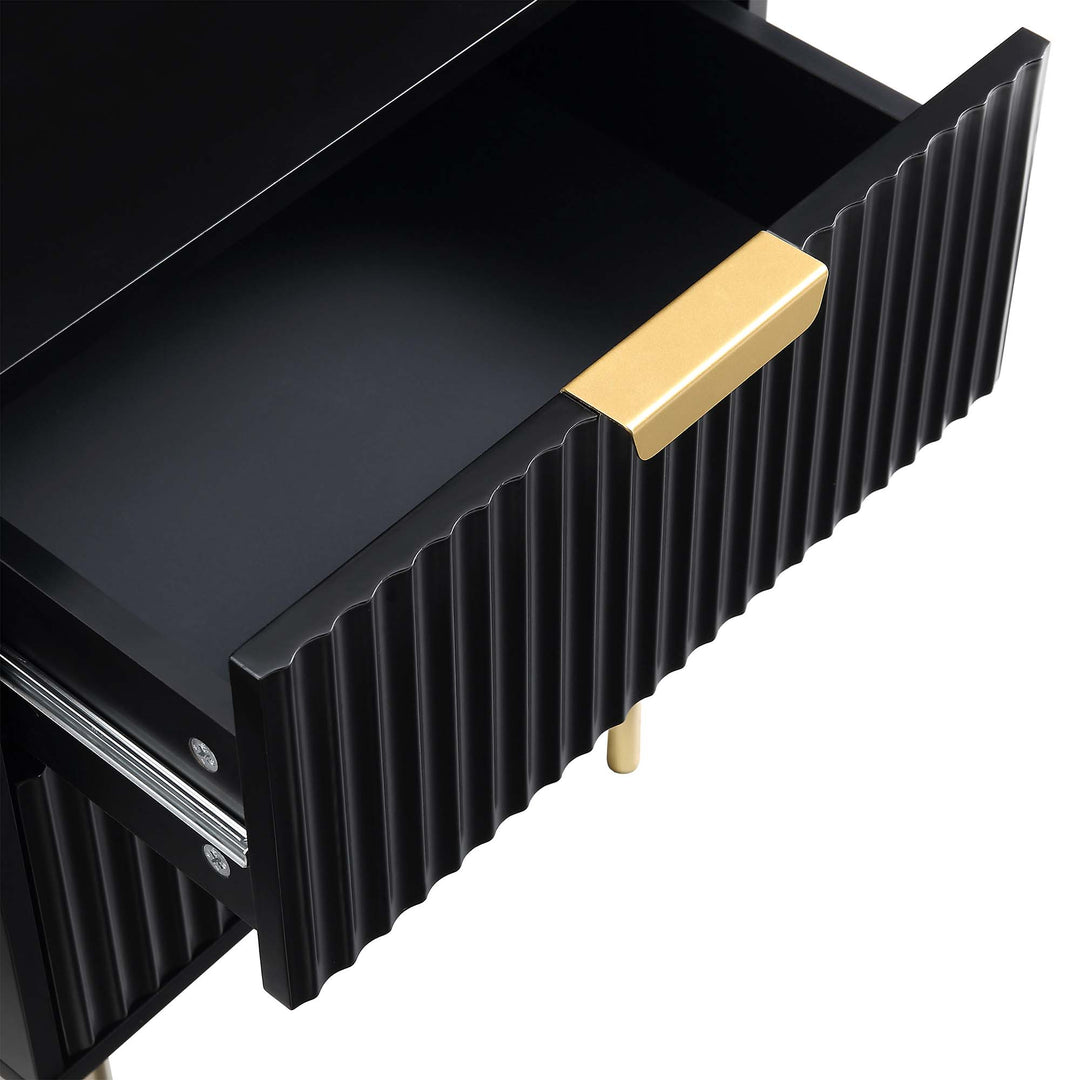 Richmond Ridged 2 Drawer Bedside Table, Matte Black | daals