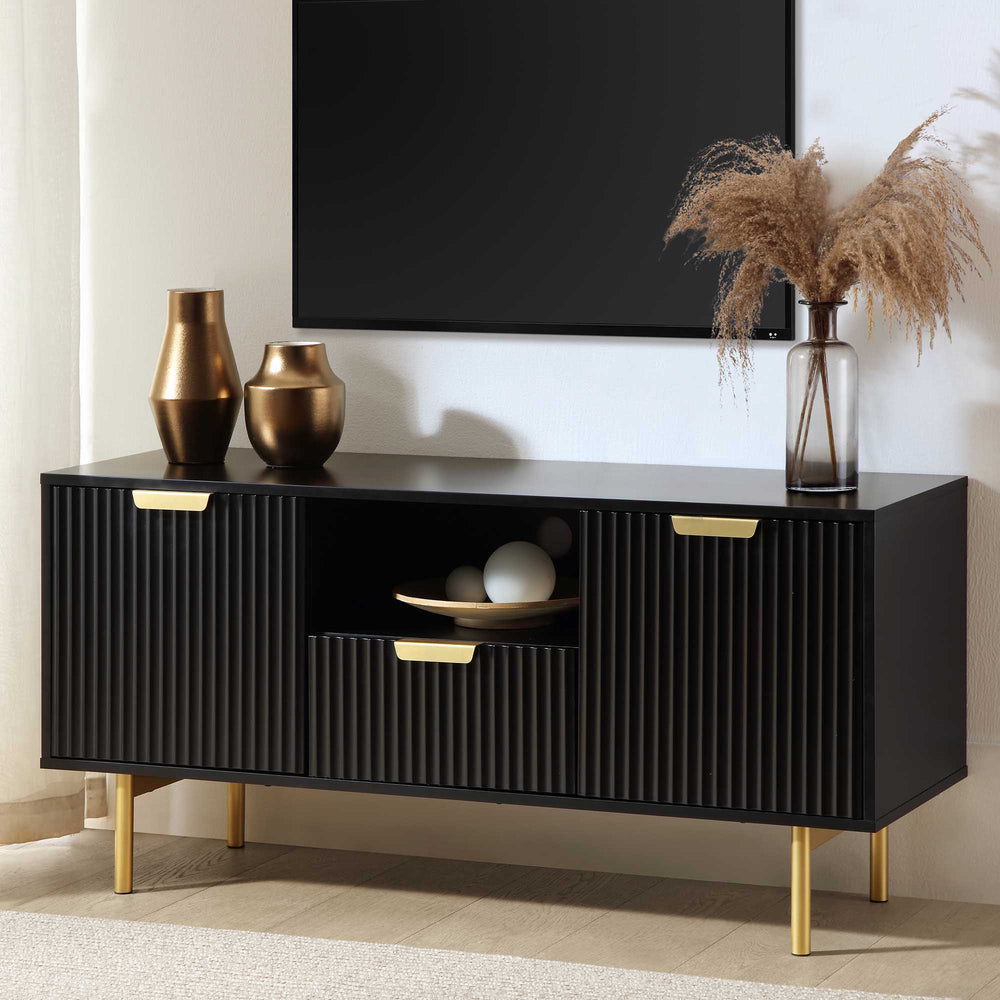 Richmond Ridged 120cm Wide TV Media Unit, Matte Black | daals