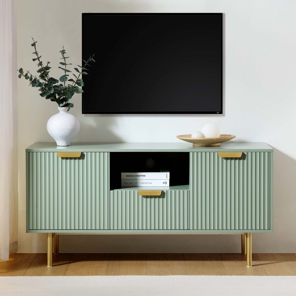 Richmond Ridged 120cm Wide TV Media Unit, Matte Sage Green | daals