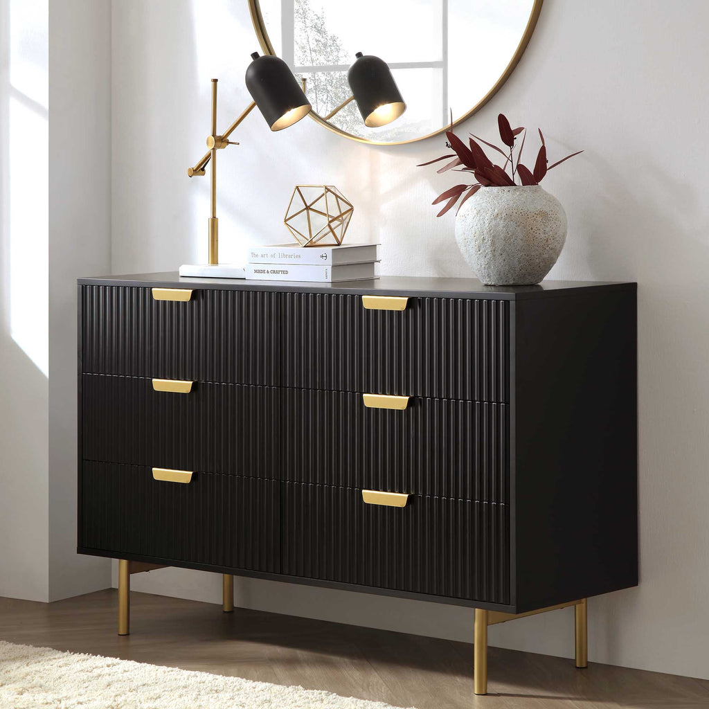 Richmond Ridged Wide Chest of 6 Drawers, Matte Black | daals