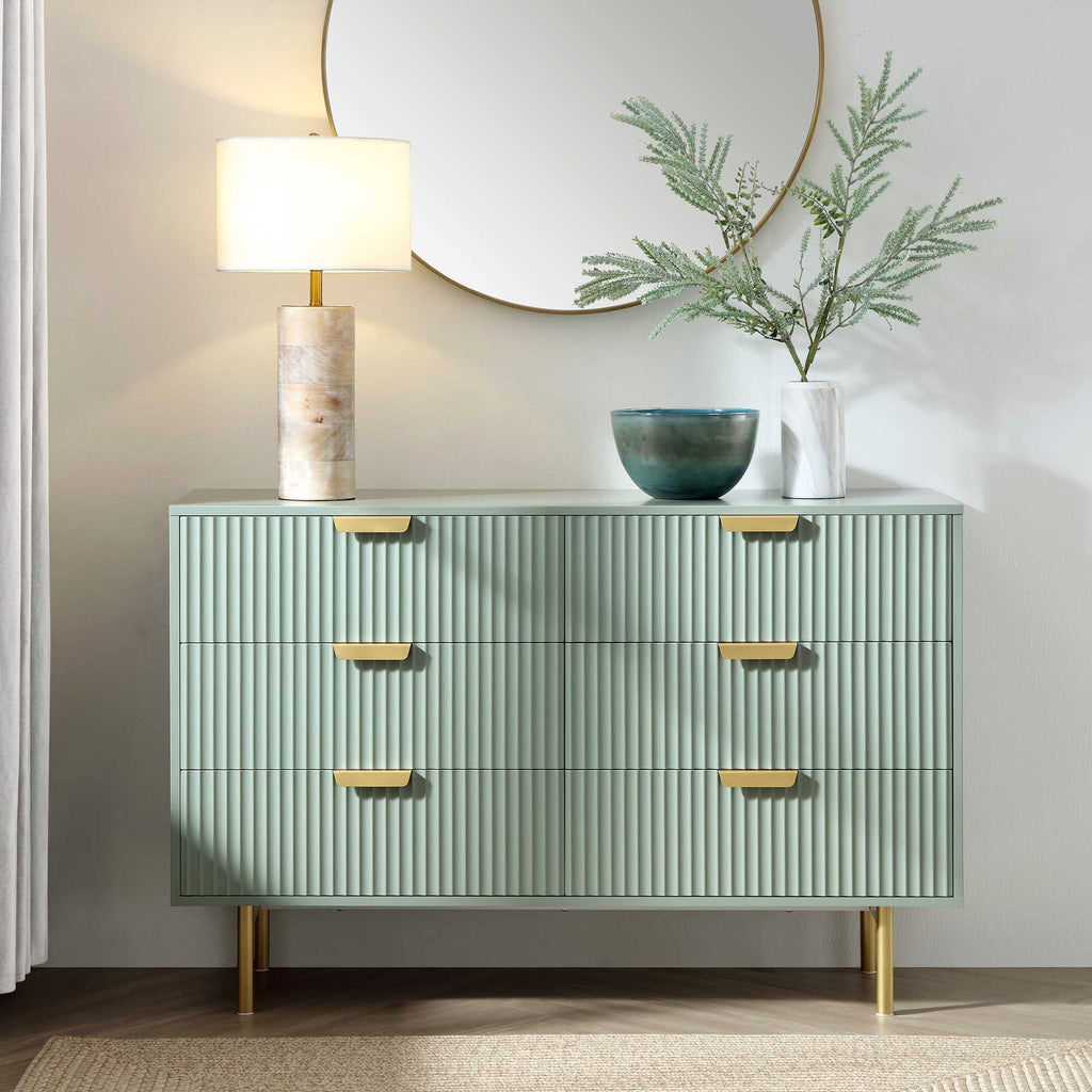 Richmond Ridged Wide Chest of 6 Drawers, Matte Sage Green | daals