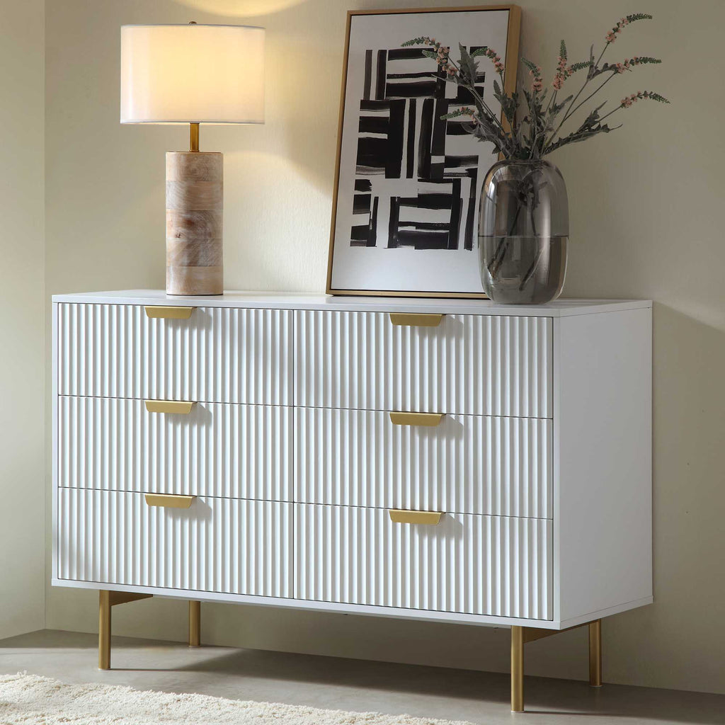 Richmond Ridged Wide Chest of 6 Drawers, Matte White | daals