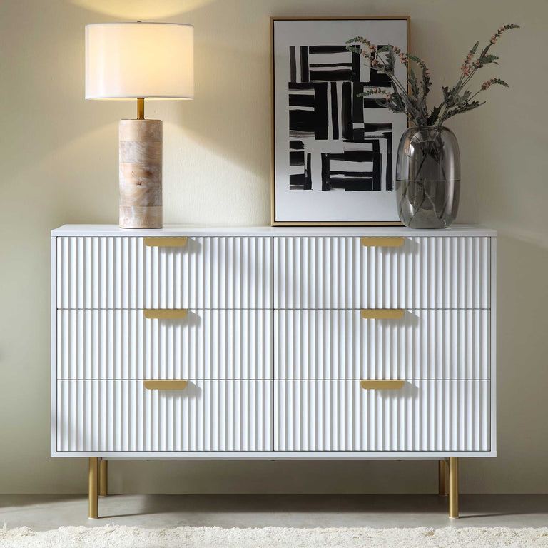 Richmond Ridged Wide Chest of 6 Drawers, Matte White | daals