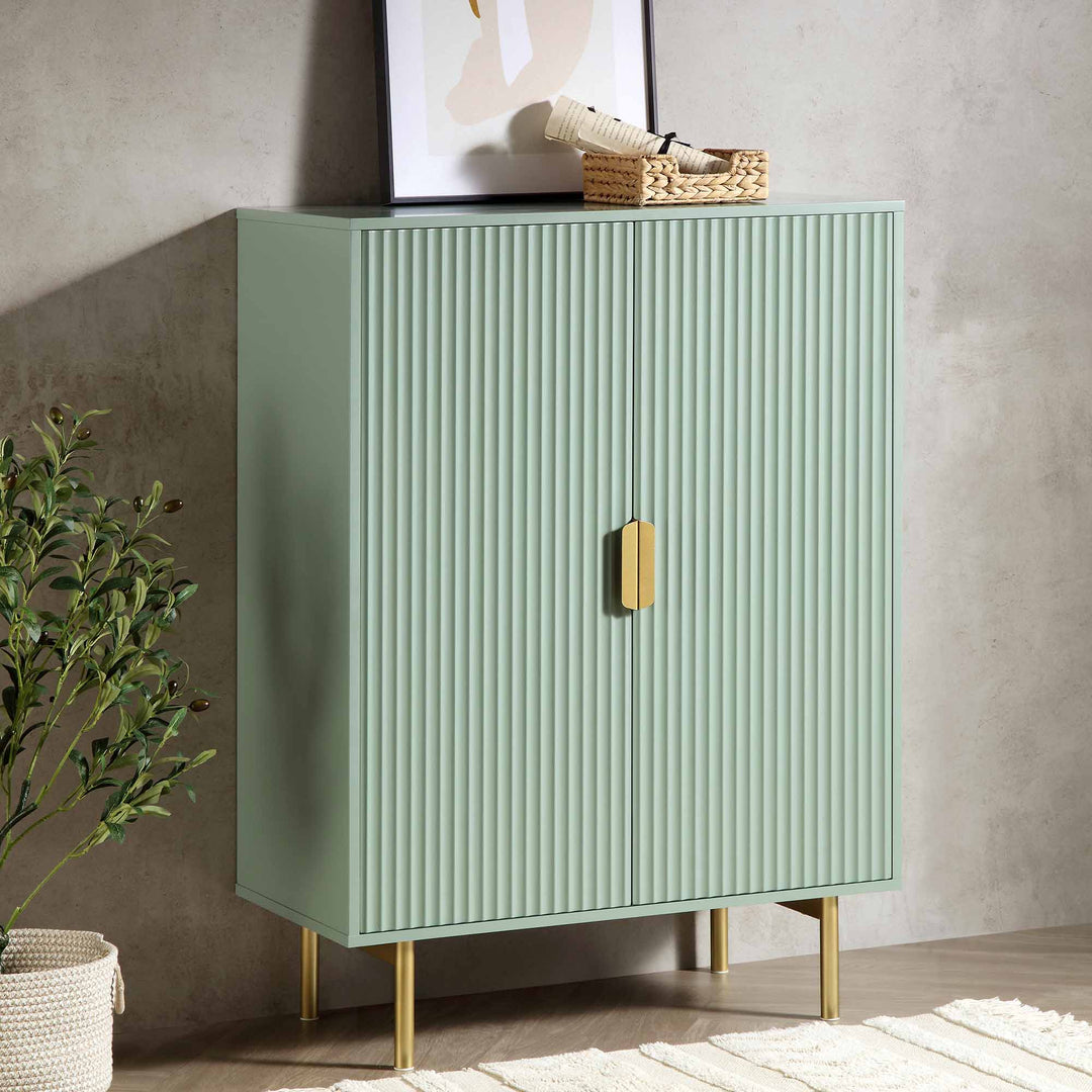 Richmond Ridged Highboard Storage Cabinet, Matte Sage Green | daals