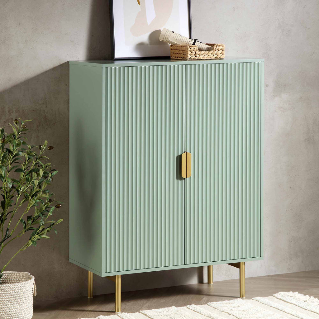 Richmond Ridged Highboard Storage Cabinet, Matte Sage Green | daals