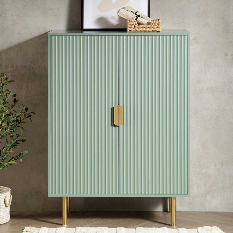 Richmond Ridged Highboard Storage Cabinet, Matte Sage Green | daals