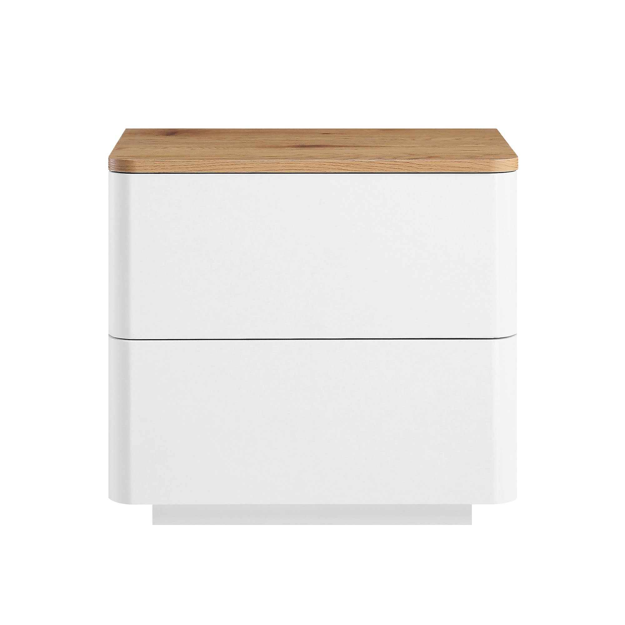Agnes Curved Edge 2 Drawer Bedside Table, White | daals