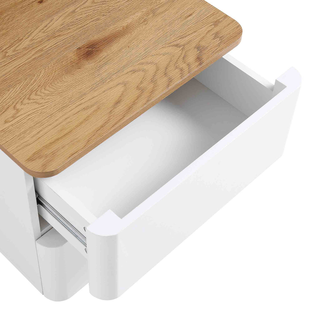 Agnes Curved Edge 2 Drawer Bedside Table, White | daals