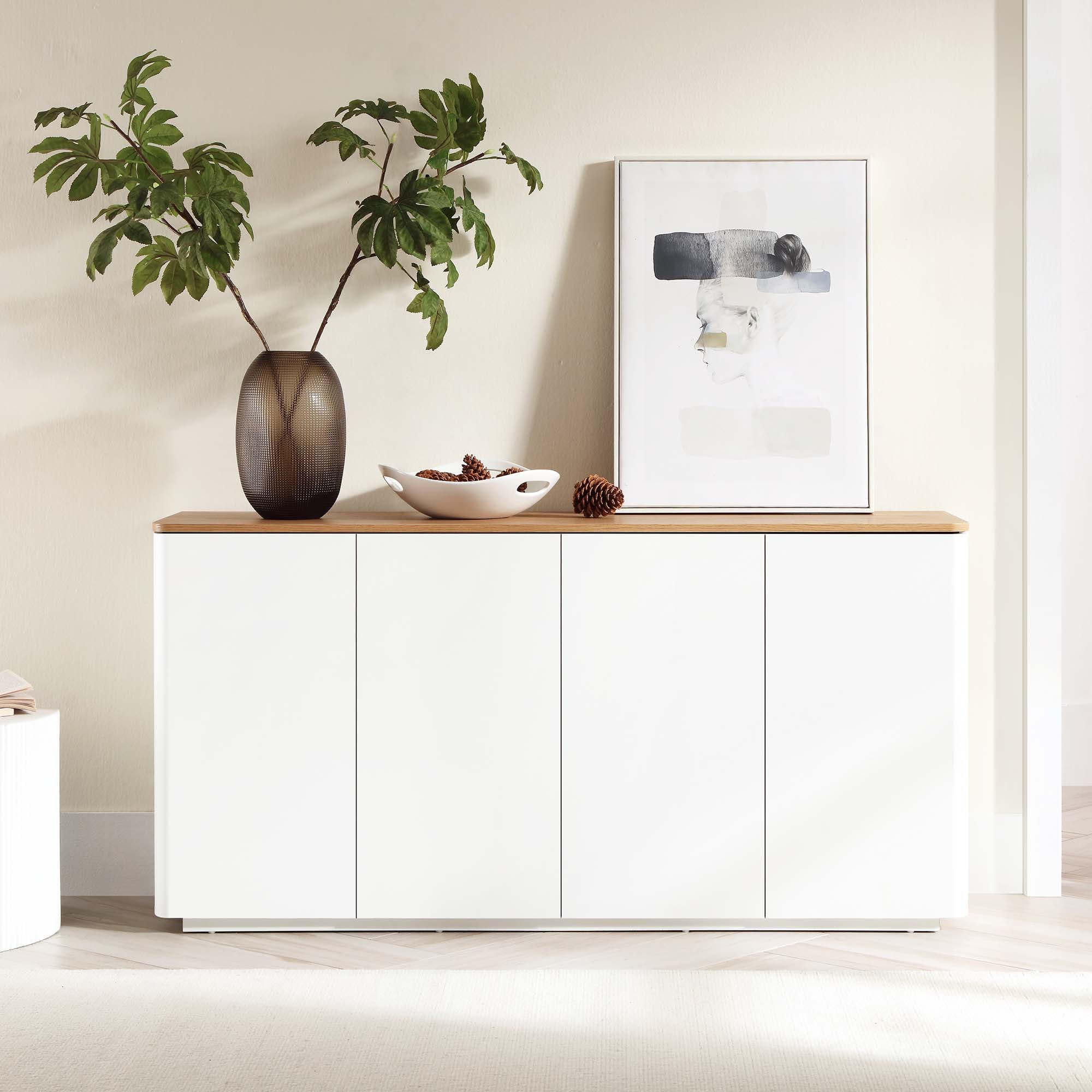 Agnes Curved Edge 150cm Wide Sideboard, White | daals
