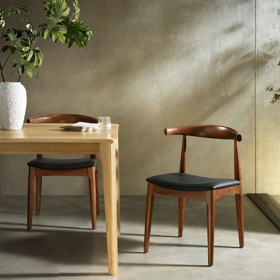 Arley Set of 2 Beech Wood Dining Chairs, Walnut and Black | daals