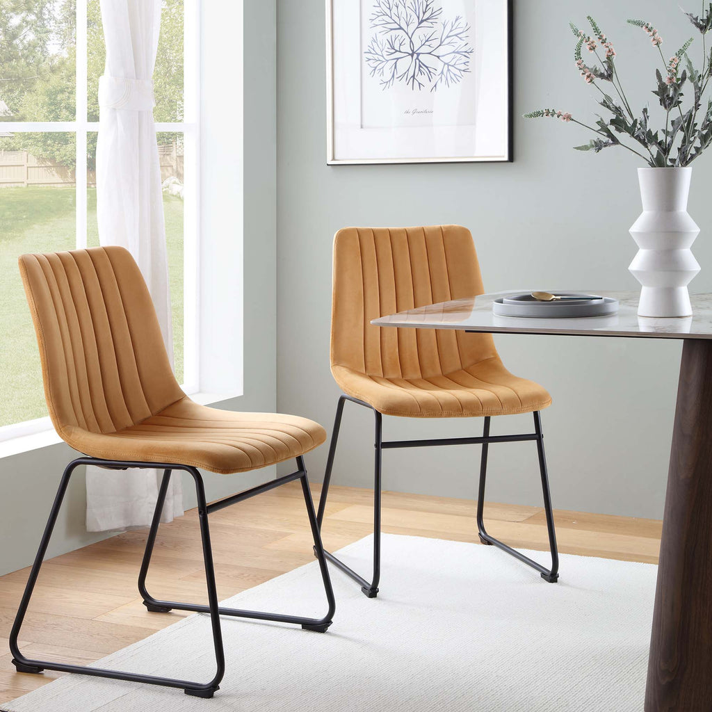 Sutton Set of 2 Mustard Yellow Velvet Fabric Fluted Dining Chairs with ...