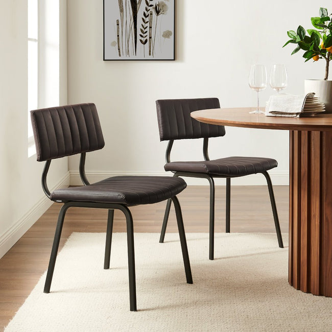 Charlecote Set of 2 Fluted Dining Chairs (Dark Brown PU) | daals