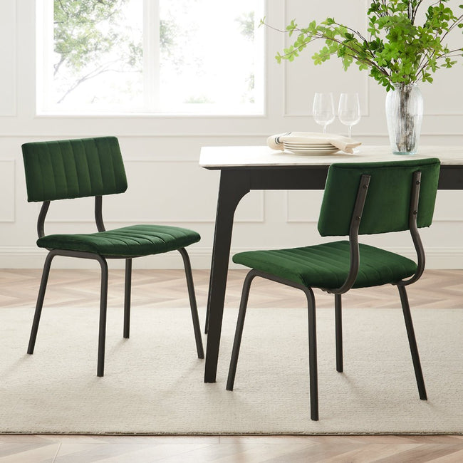 Charlecote Set of 2 Fluted Dining Chairs (Dark Green Velvet) | daals