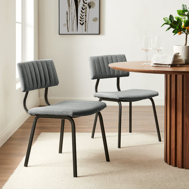 Charlecote Set of 2 Fluted Dining Chairs (Light Grey Linen) | daals