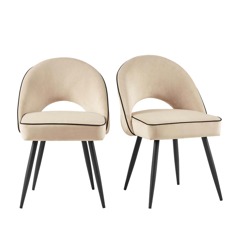 Oakley Set of 2 Champagne Velvet Upholstered Dining Chairs with Contra ...