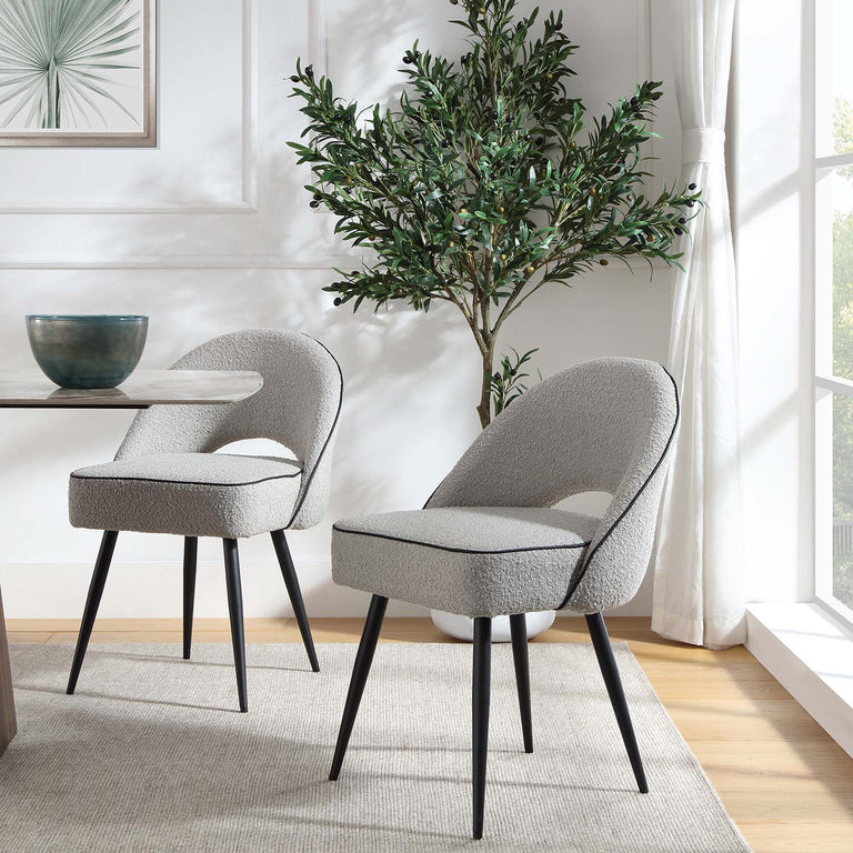 Oakley Set of 2 Grey Boucle Upholstered Dining Chairs with Piping | daals