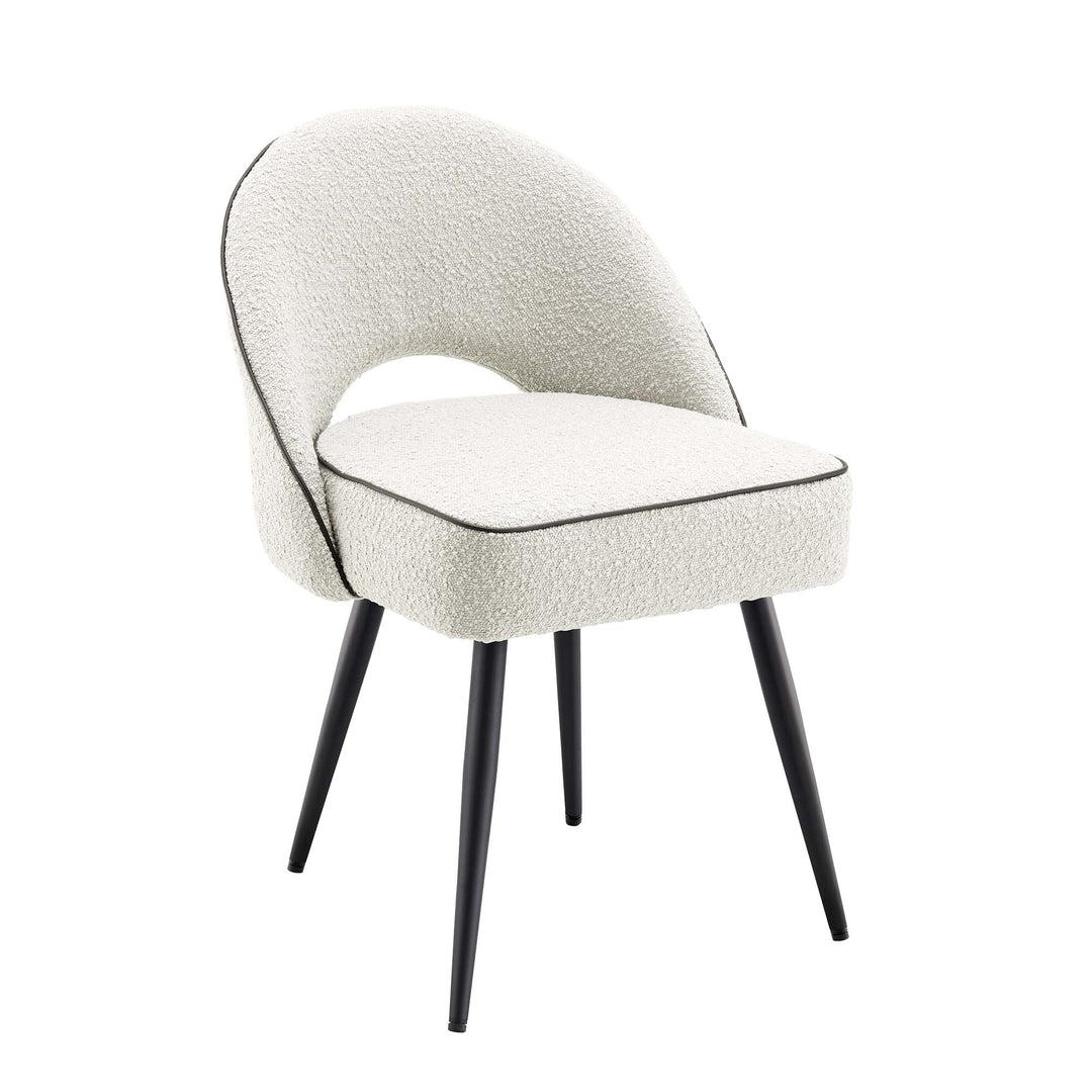 Oakley Set of 2 White Boucle Upholstered Dining Chairs with Piping | daals