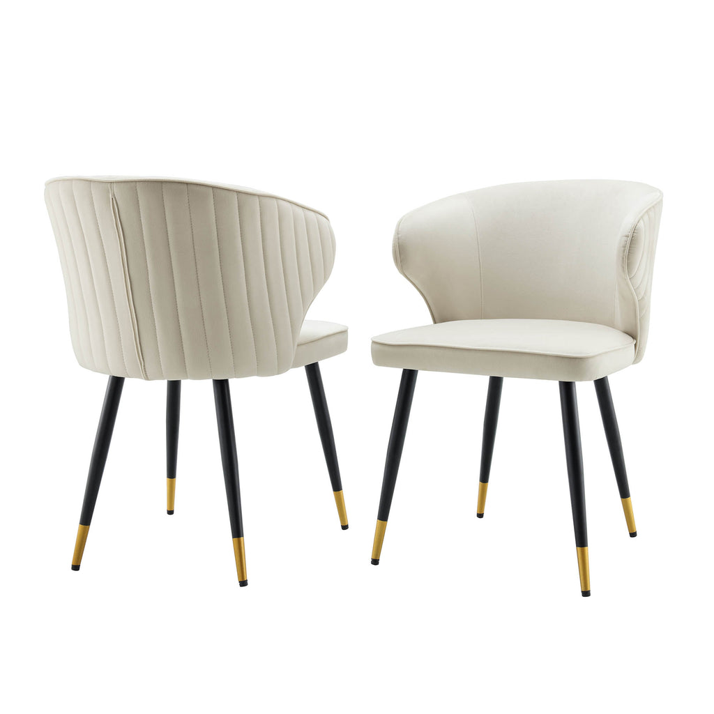 Langham Set of 2 Champagne Velvet Upholstered Carver Dining Chairs | daals