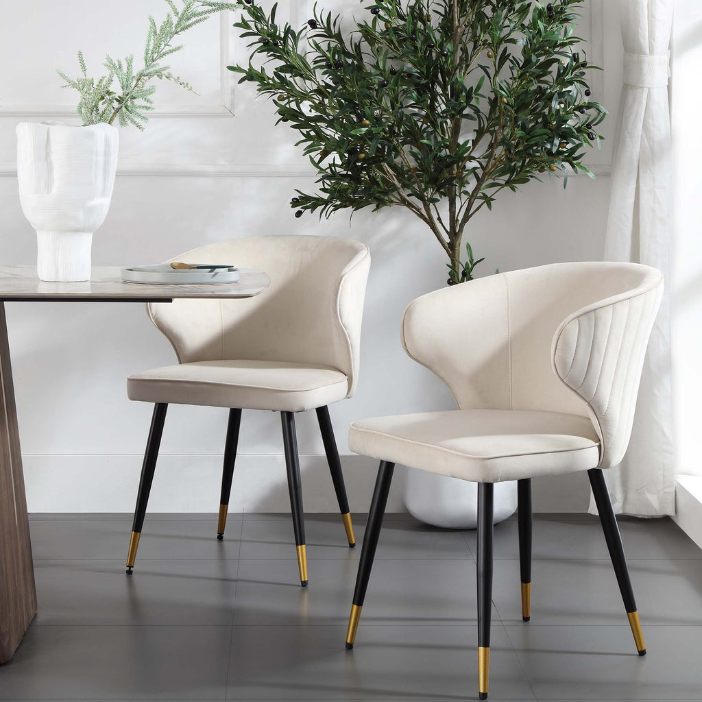 Langham Set of 2 Champagne Velvet Upholstered Carver Dining Chairs | daals