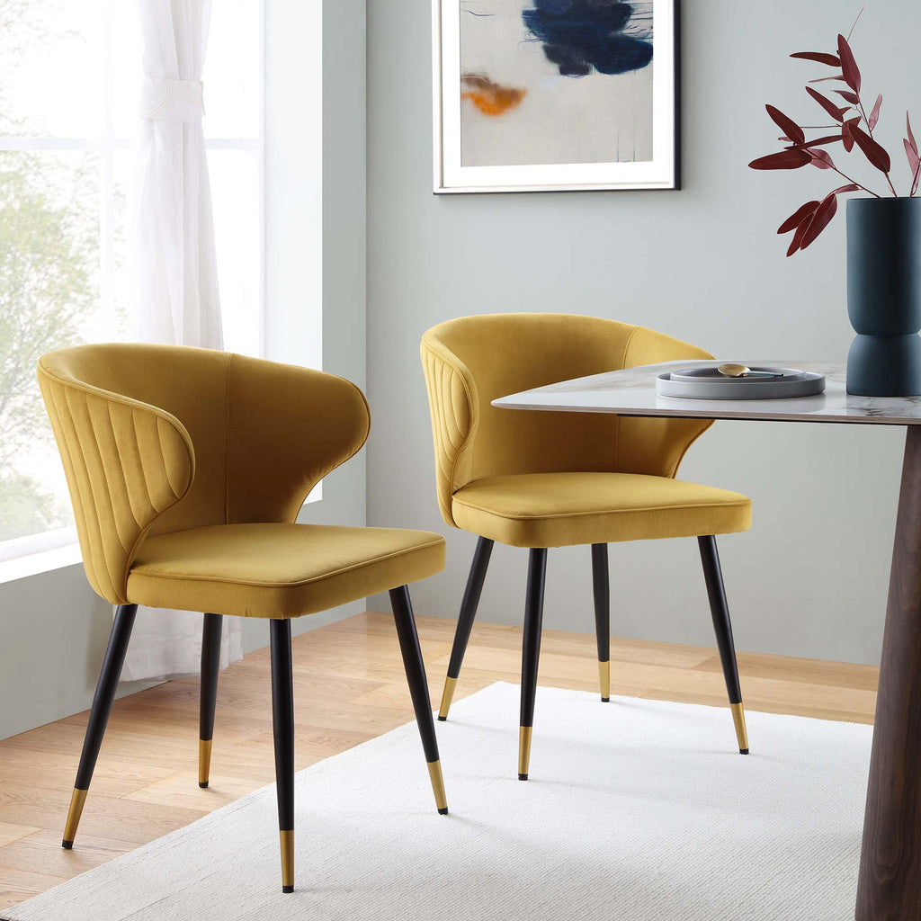 Langham Set of 2 Mustard Velvet Upholstered Carver Dining Chairs | daals