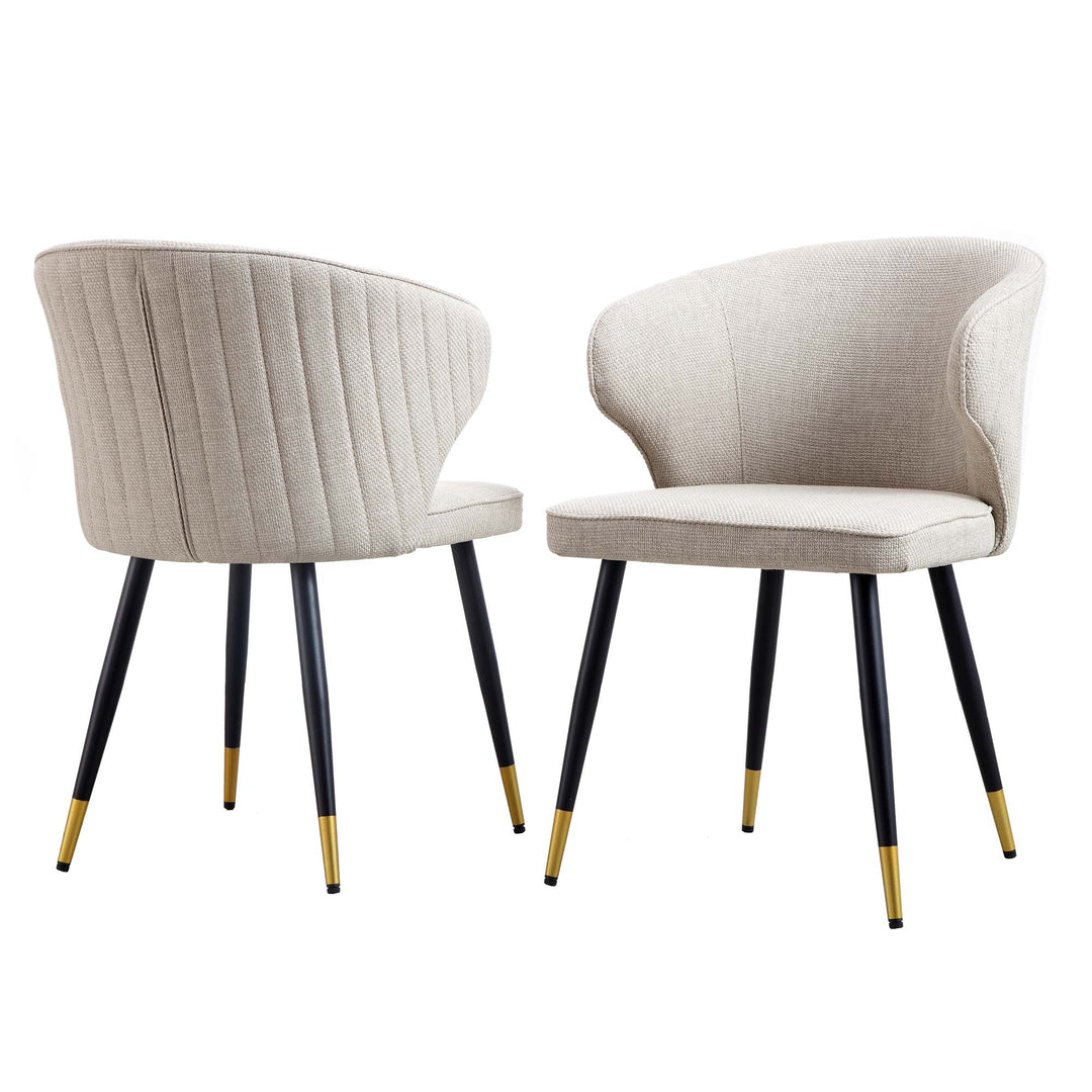 Langham Set of 2 Oatmeal Woven Fabric Carver Dining Chairs with Fluted ...