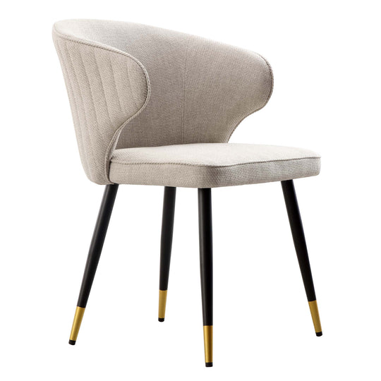 Langham Set of 2 Oatmeal Woven Fabric Carver Dining Chairs with Fluted ...