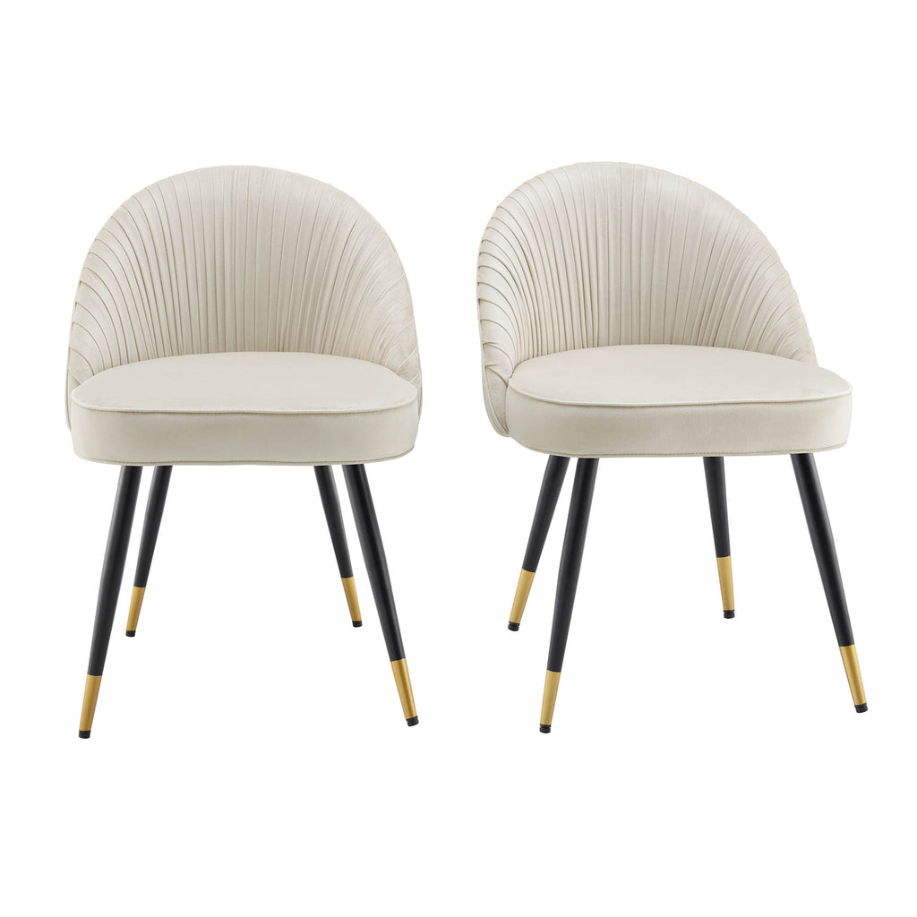 Miyae Set of 2 Pleated Champange Velvet Upholstered Dining Chairs | daals
