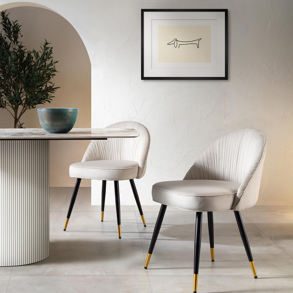 Miyae Set of 2 Pleated Champange Velvet Upholstered Dining Chairs | daals