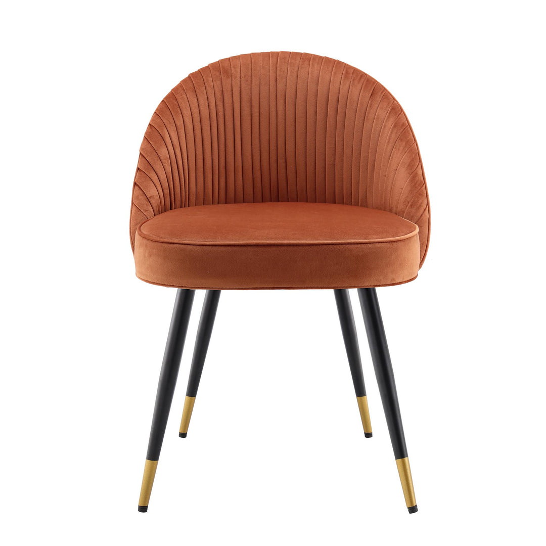 Miyae Set of 2 Pleated Burnt Orange Velvet Upholstered Dining Chairs ...