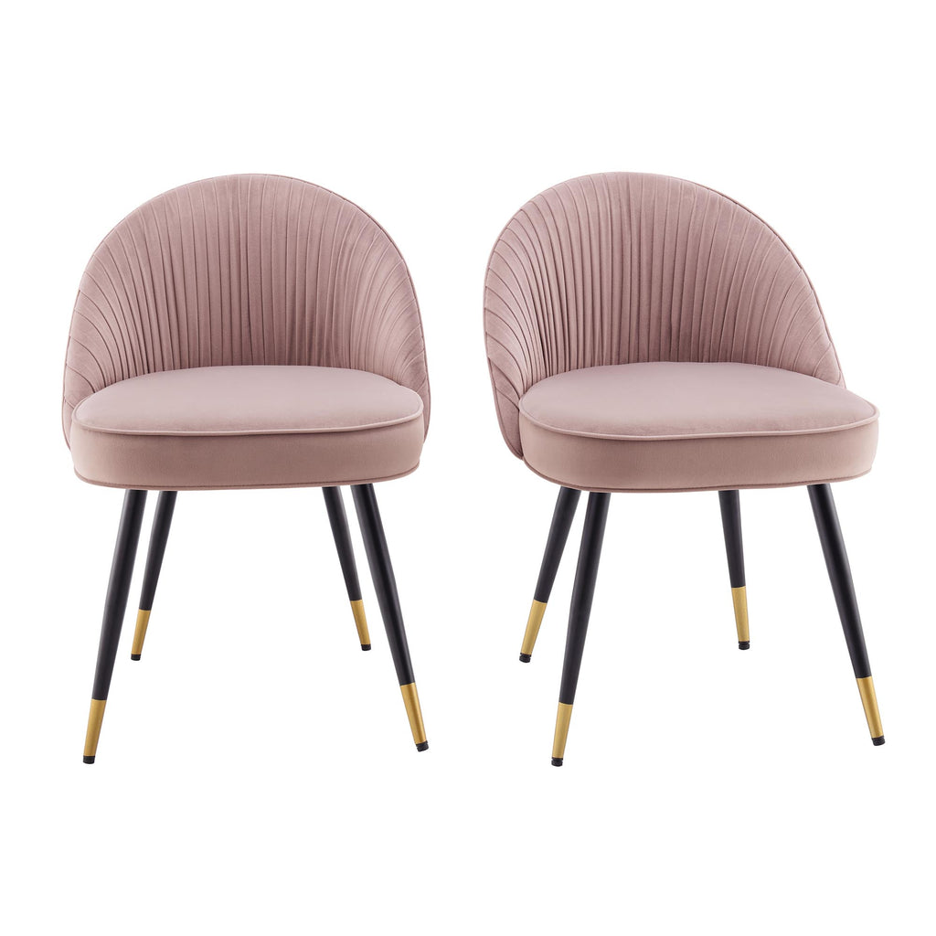 Miyae Set of 2 Pleated Pale Pink Velvet Upholstered Dining Chairs | daals