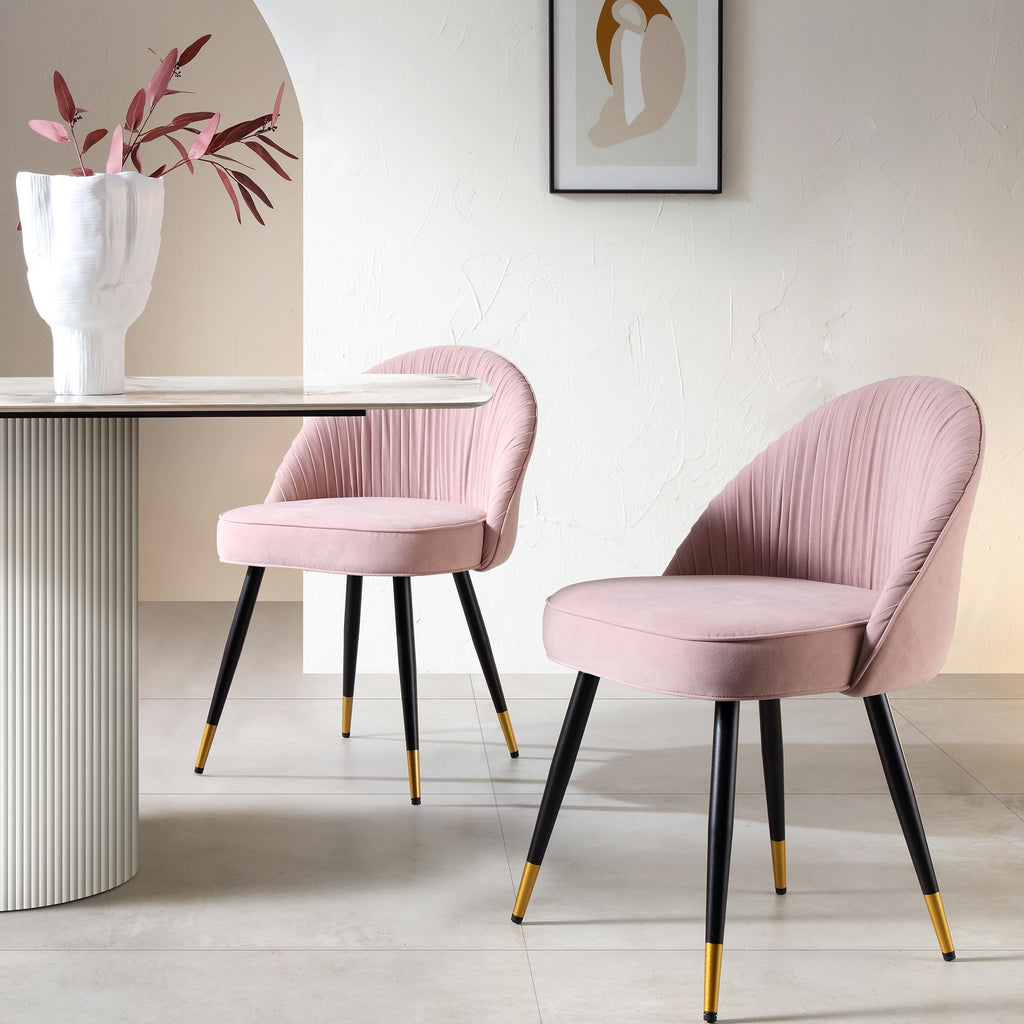 Miyae Set of 2 Pleated Pale Pink Velvet Upholstered Dining Chairs | daals