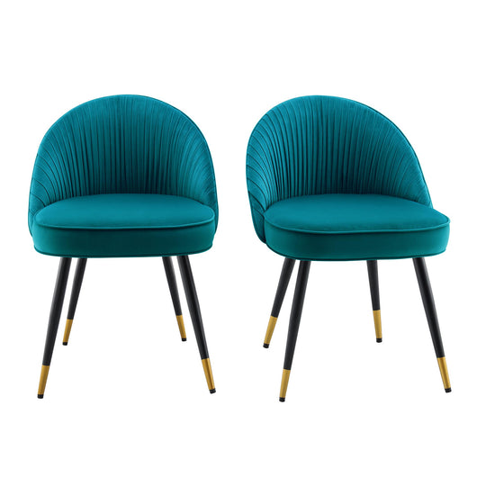 Miyae Set of 2 Pleated Teal Velvet Upholstered Dining Chairs | daals