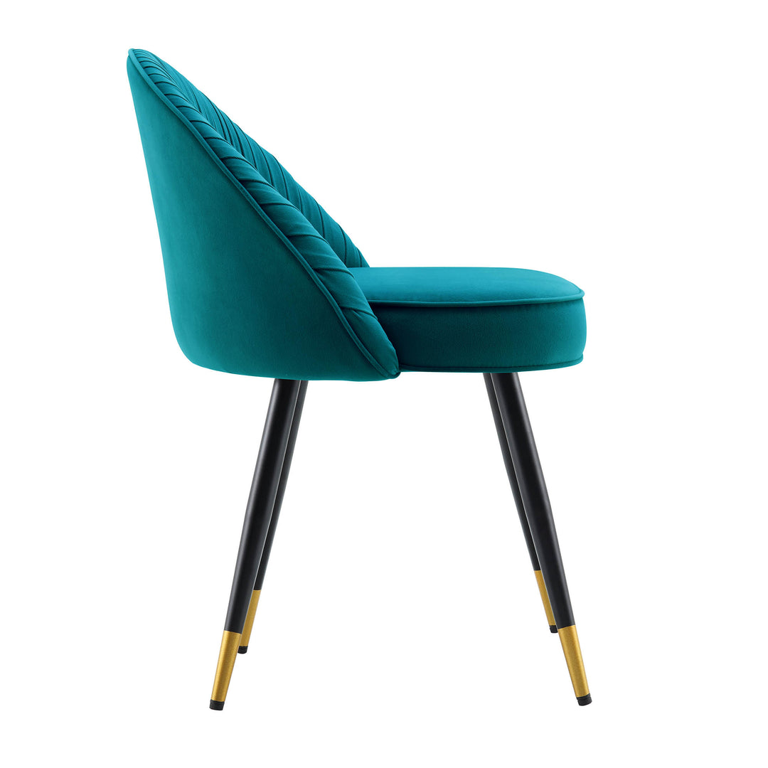 Miyae Set of 2 Pleated Teal Velvet Upholstered Dining Chairs | daals
