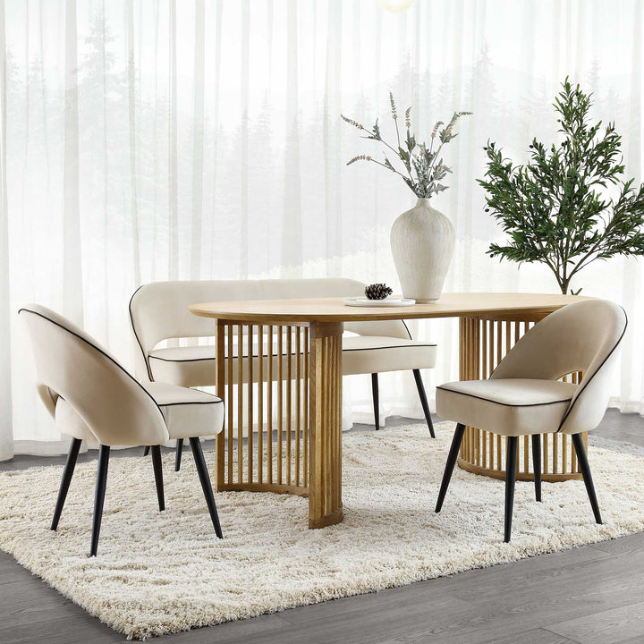 Oakley Champagne Velvet Upholstered 3 Seater Dining Bench with Contras ...