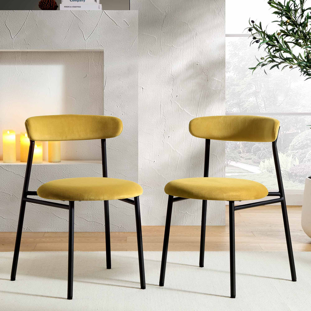 Donna Set of 2 Mustard Yellow Velvet Dining Chairs | daals