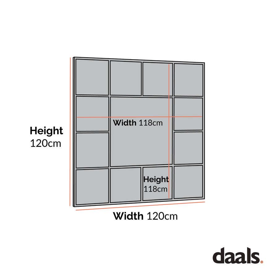 Herbert Industrial Metal Window Mirror 120 x 120 cm, Black | daals