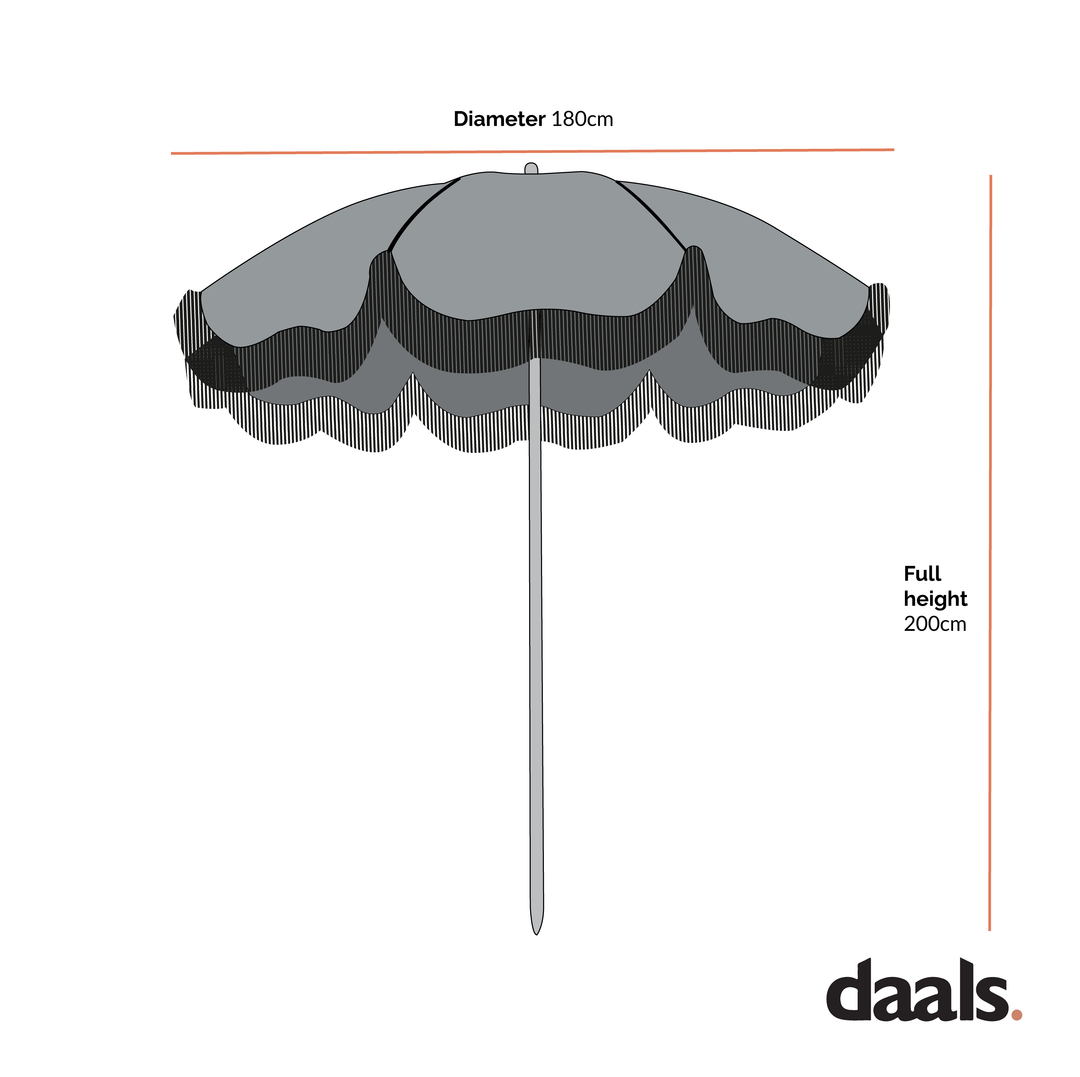 Gabriel Sage Green and White Striped Fringed Parasol with Tilt | daals