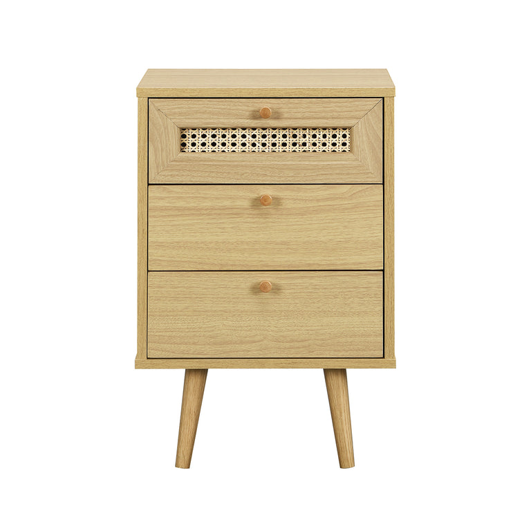 Anya Woven Rattan 3-Drawer Bedside Table in Natural Colour | daals
