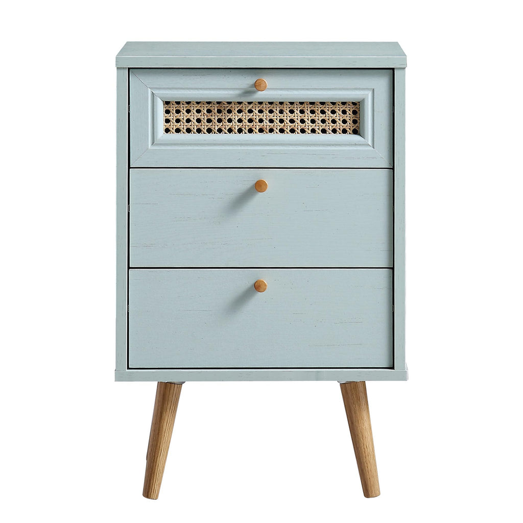 Anya Woven Rattan 3-Drawer Bedside Table in Mint Colour | daals