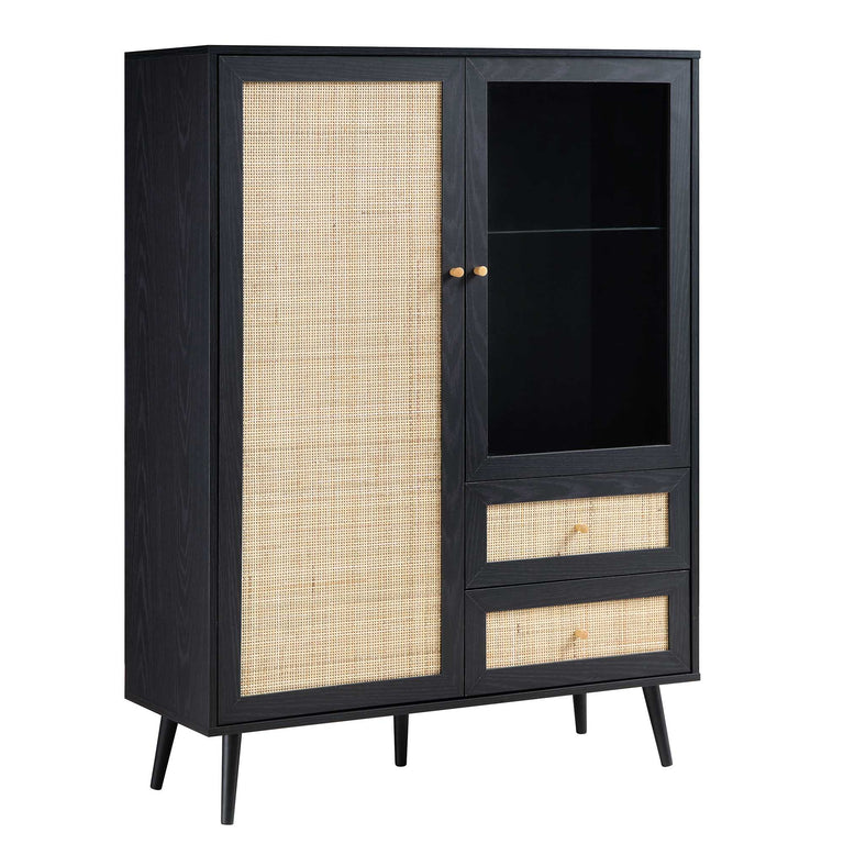 Frances Woven Rattan Display Cabinet, Black | daals