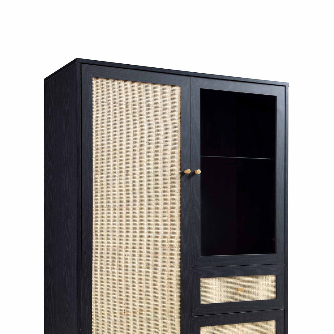 Frances Woven Rattan Display Cabinet, Black | daals