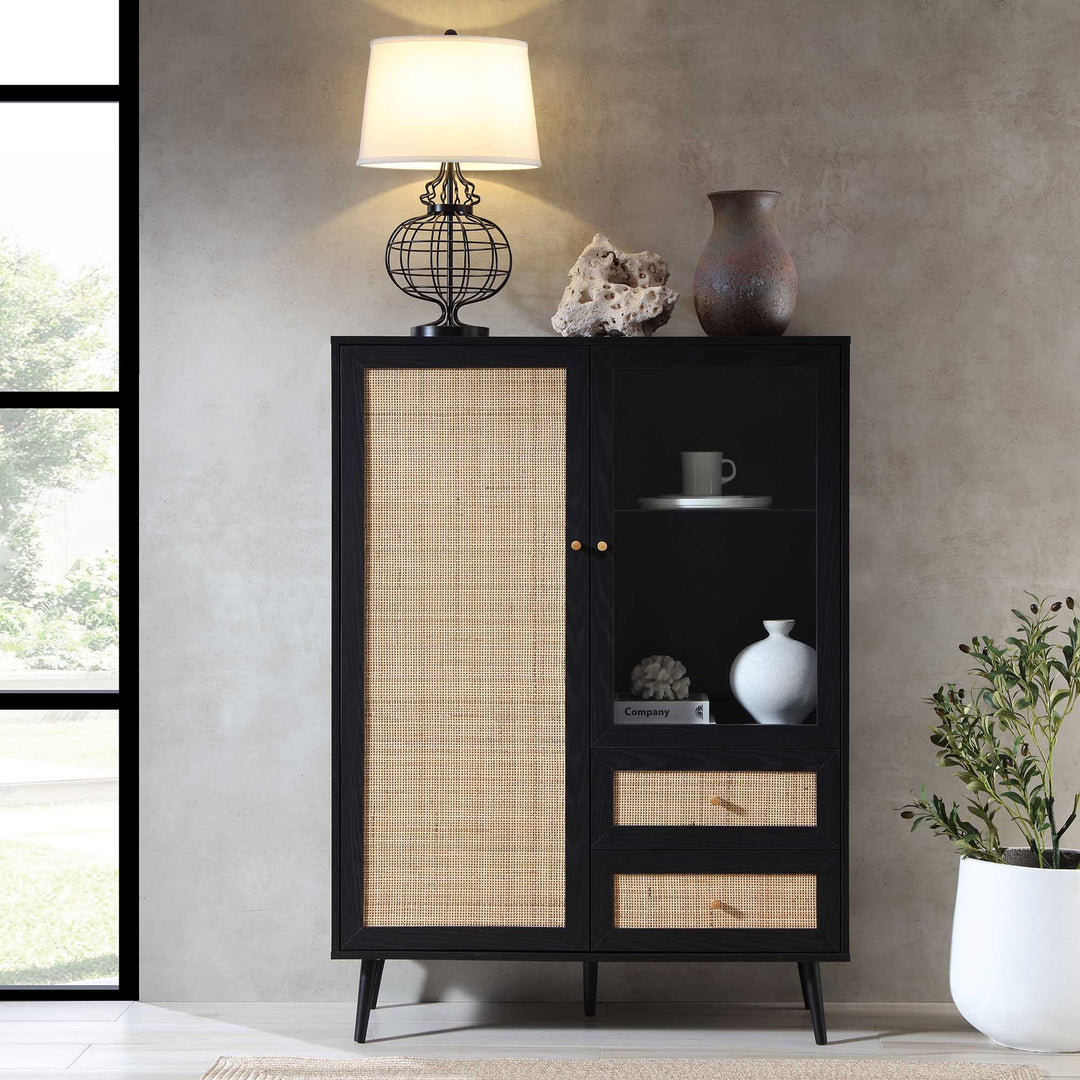 Frances Woven Rattan Display Cabinet, Black | daals