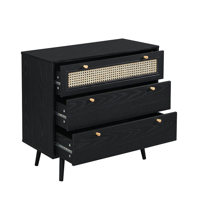 Anya Woven Rattan Chest of 3 Drawer in Black Colour | daals