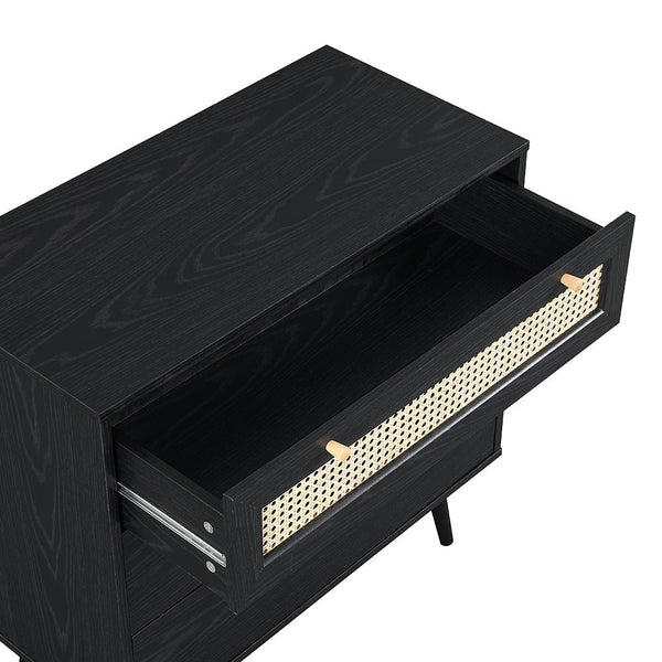 Anya Woven Rattan Chest of 3 Drawer in Black Colour | daals