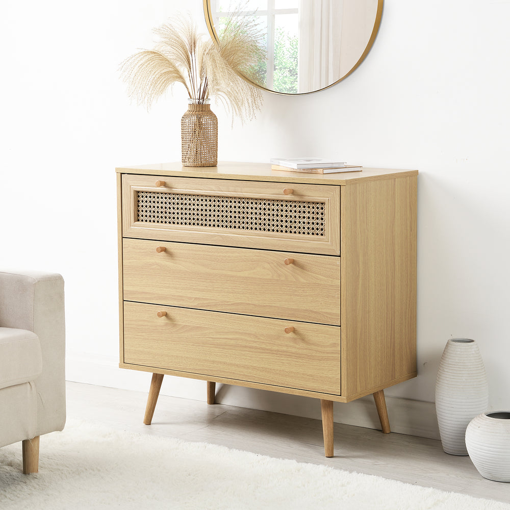 Anya Woven Rattan Chest of 3 Drawer in Natural Colour | daals