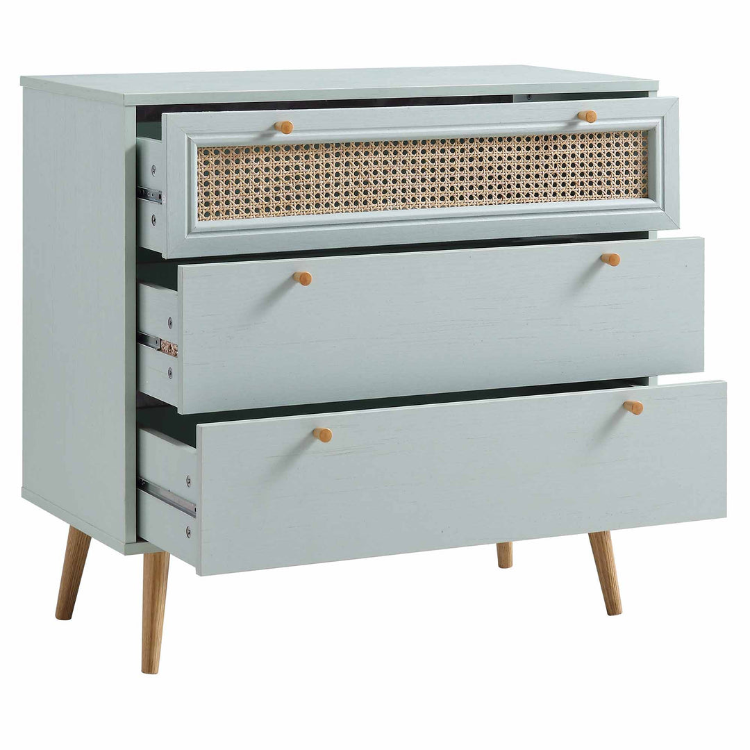 Anya Woven Rattan Chest of 3 Drawer in Mint Colour | daals