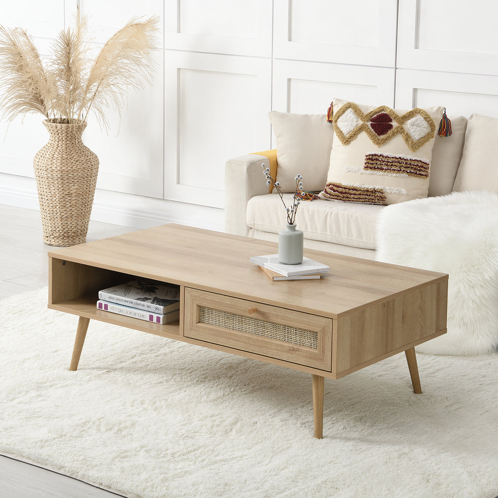 Frances Woven Rattan Wooden Coffee Table in Natural Colour | daals