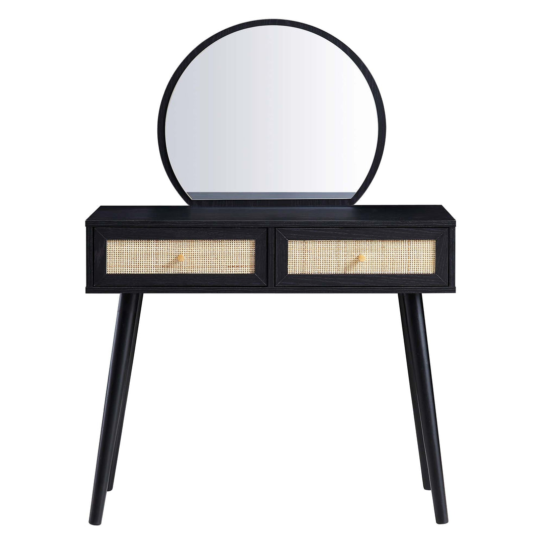 Frances Woven Rattan Dressing Table with Mirror, Black | daals